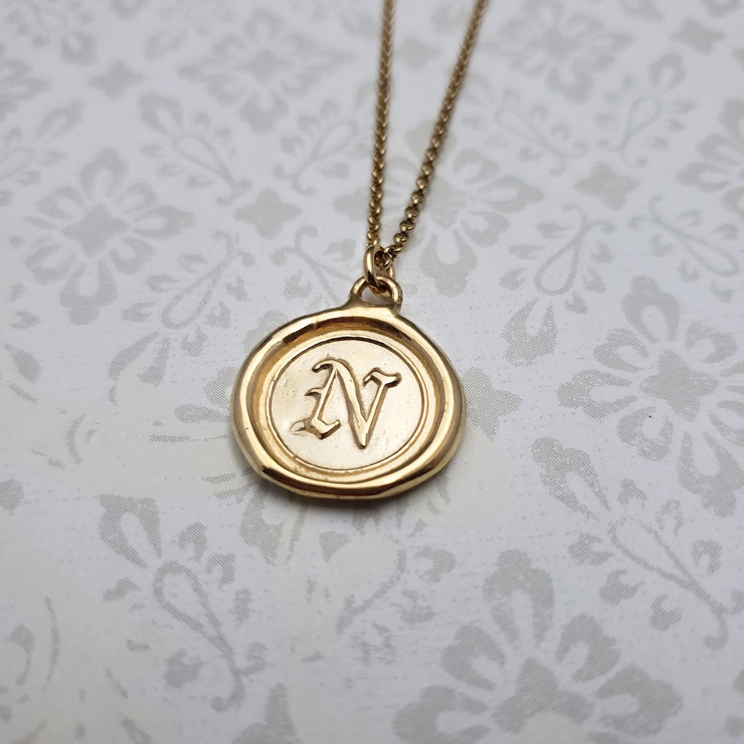 Gold Letter N Necklace - Gold Vermeil Monogram Wax Seal Pendant ...