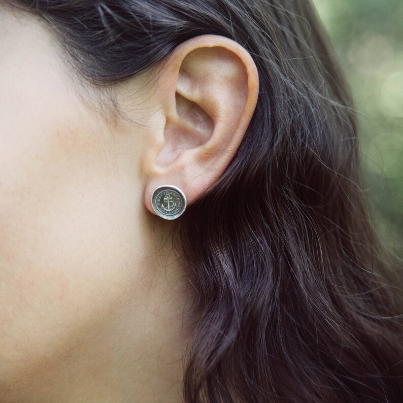 Fearless Eagle Wax Seal Earrings, Silver Stud Earrings, Silver Earrings ...
