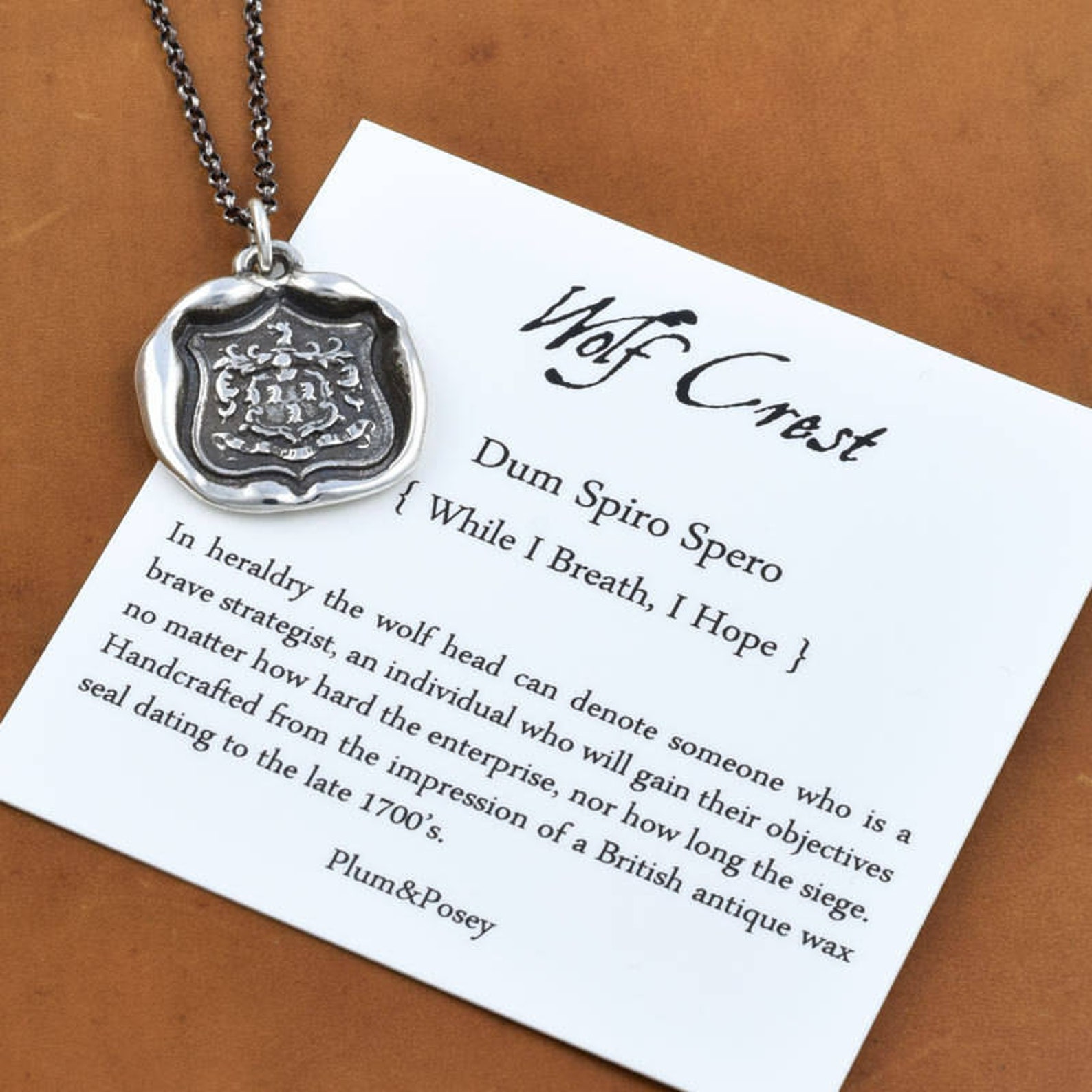 Bronze Wolf Crest Wax Seal Necklace in Latin Dum Spiro Spero - While I ...