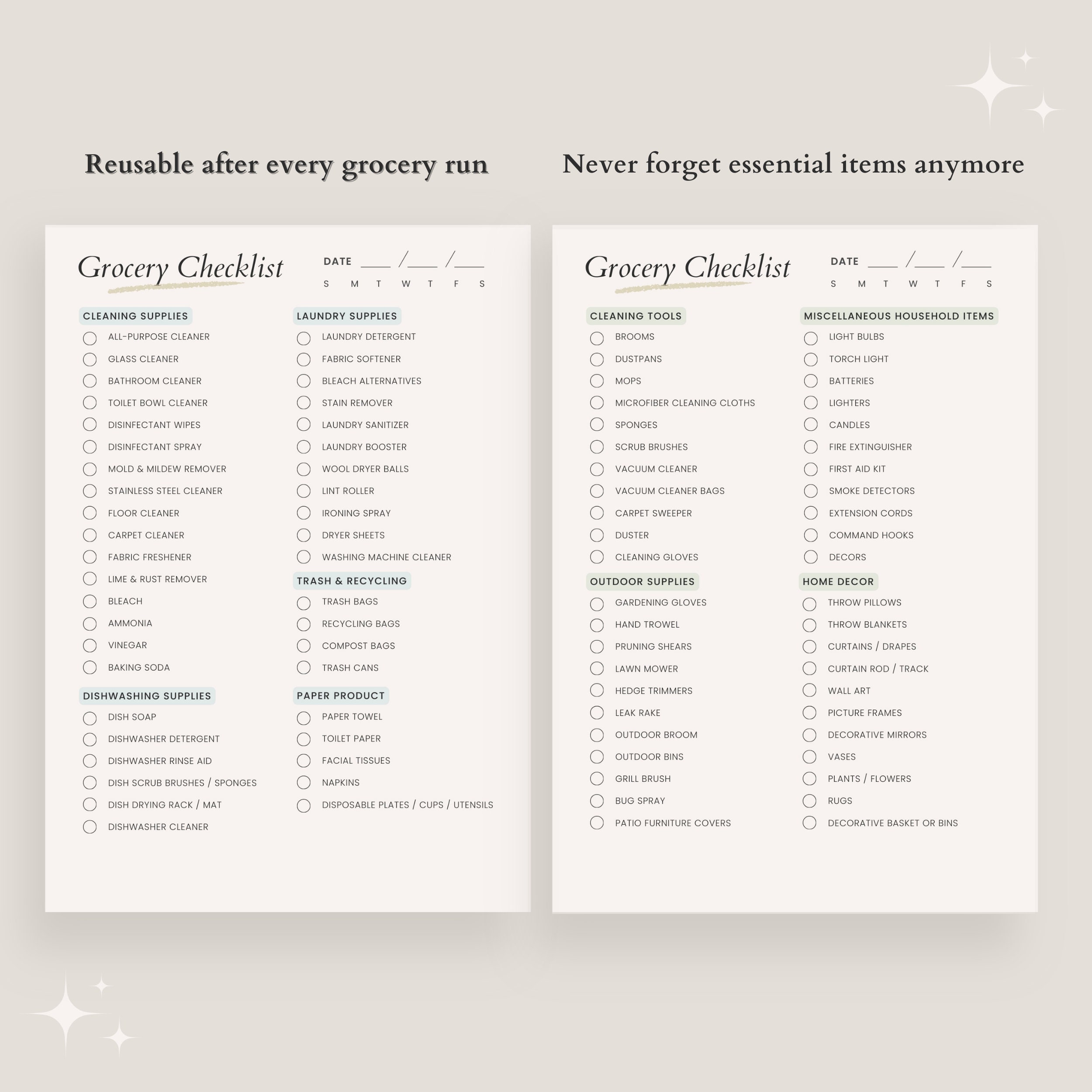 Grocery List and Shopping Checklist | Digital Grocery Checklist ...