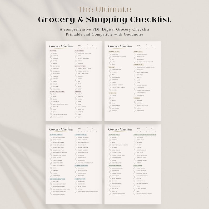 Grocery List and Shopping Checklist | Digital Grocery Checklist ...