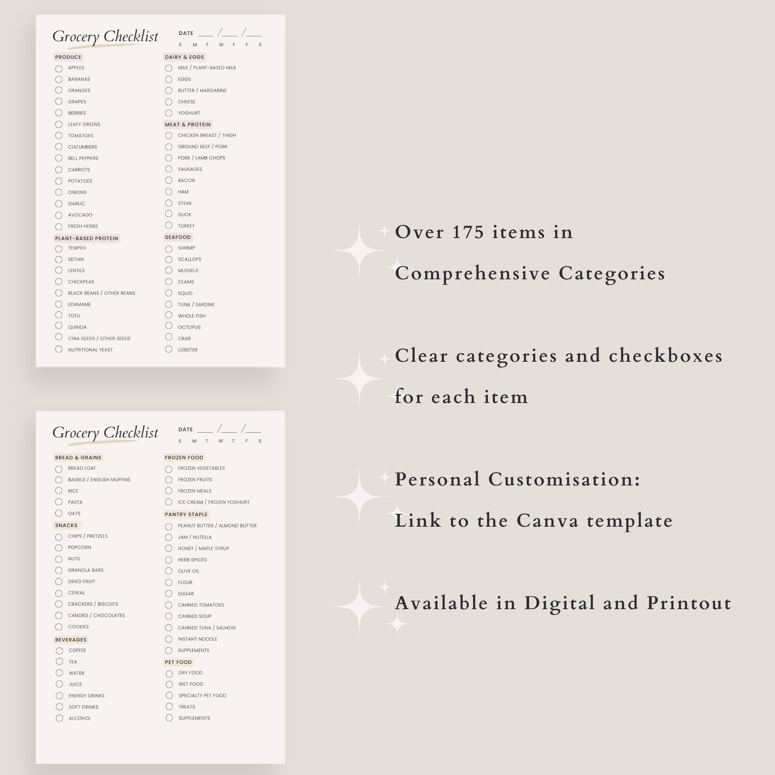 Grocery List and Shopping Checklist | Digital Grocery Checklist ...