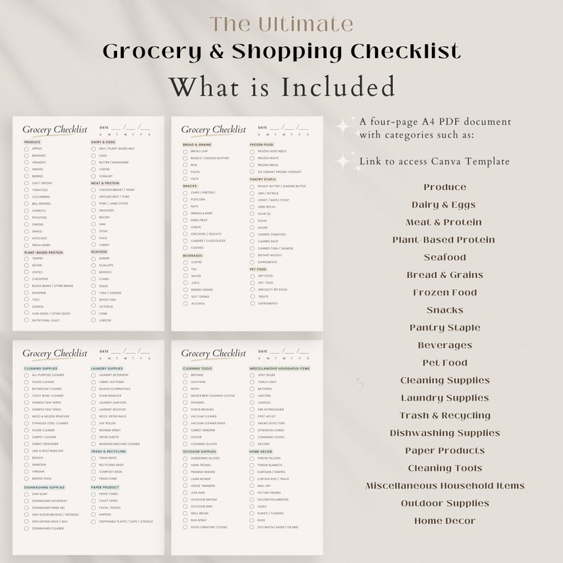 Grocery List and Shopping Checklist | Digital Grocery Checklist ...