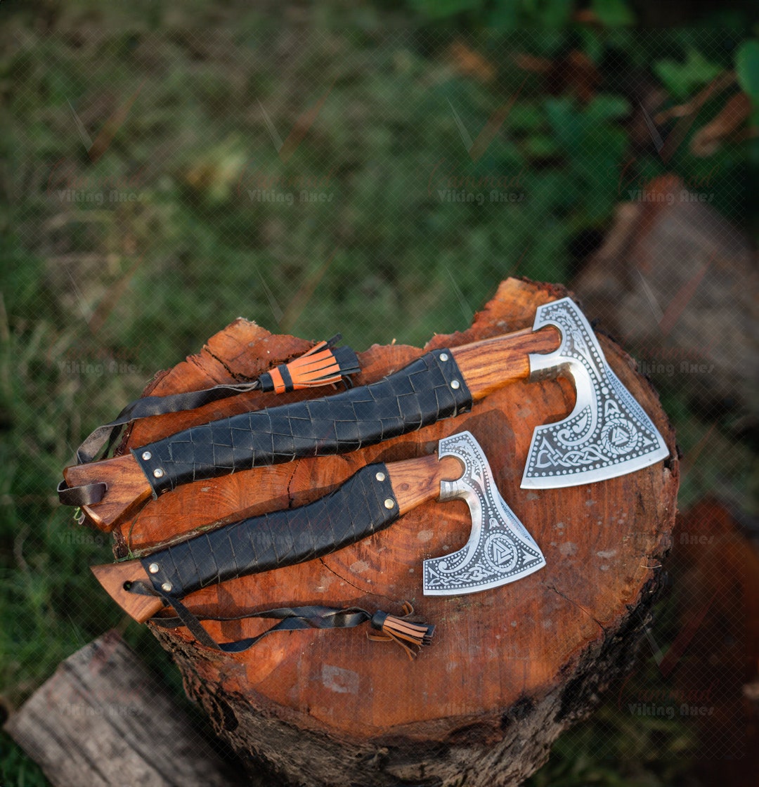 Lot de 2 haches Viking rares, hache forgée, hache viking forgée à la ...