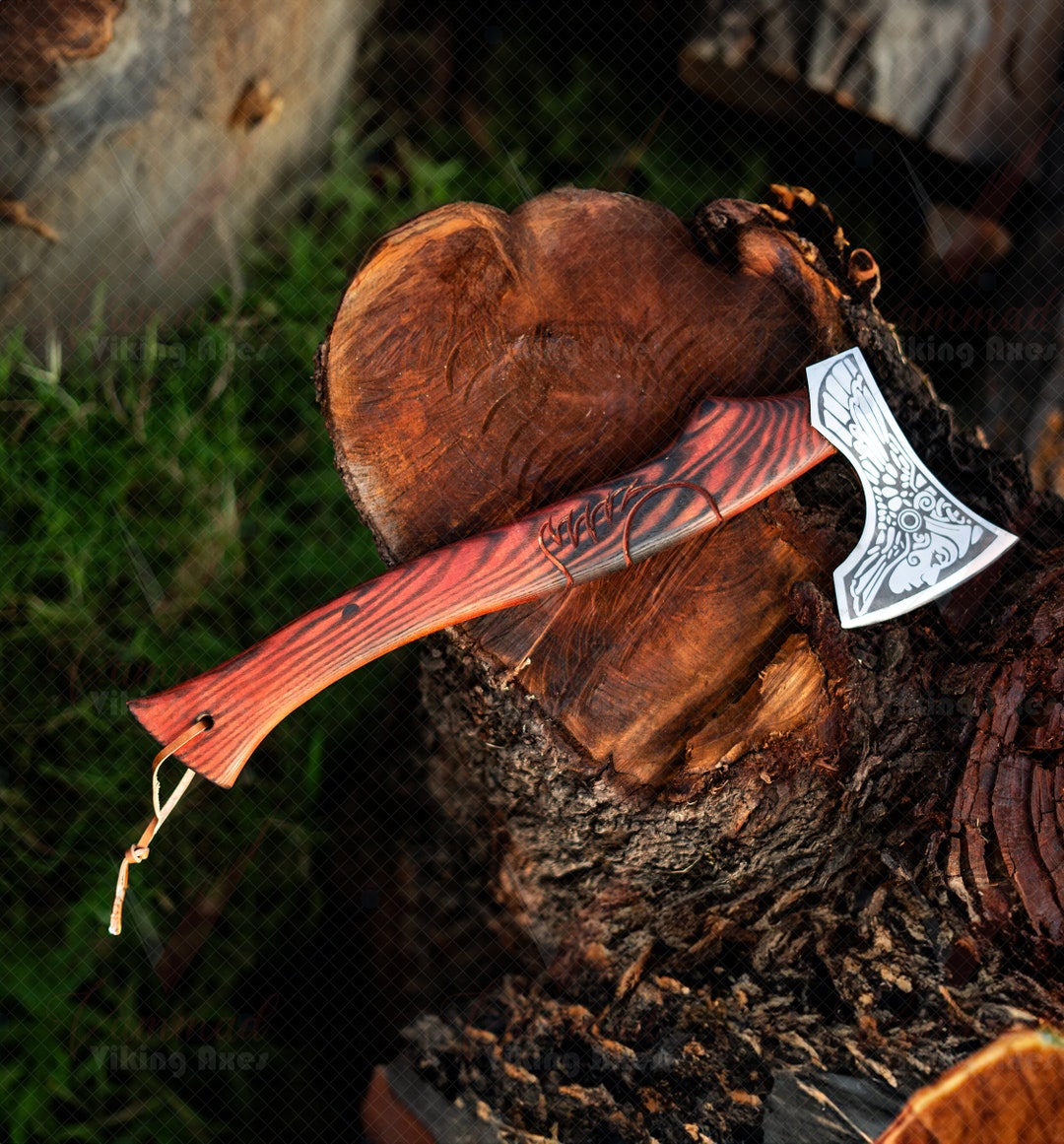 Handmade Custom Viking Axe, Queen Face Engraved Carving Axe, Hunting ...