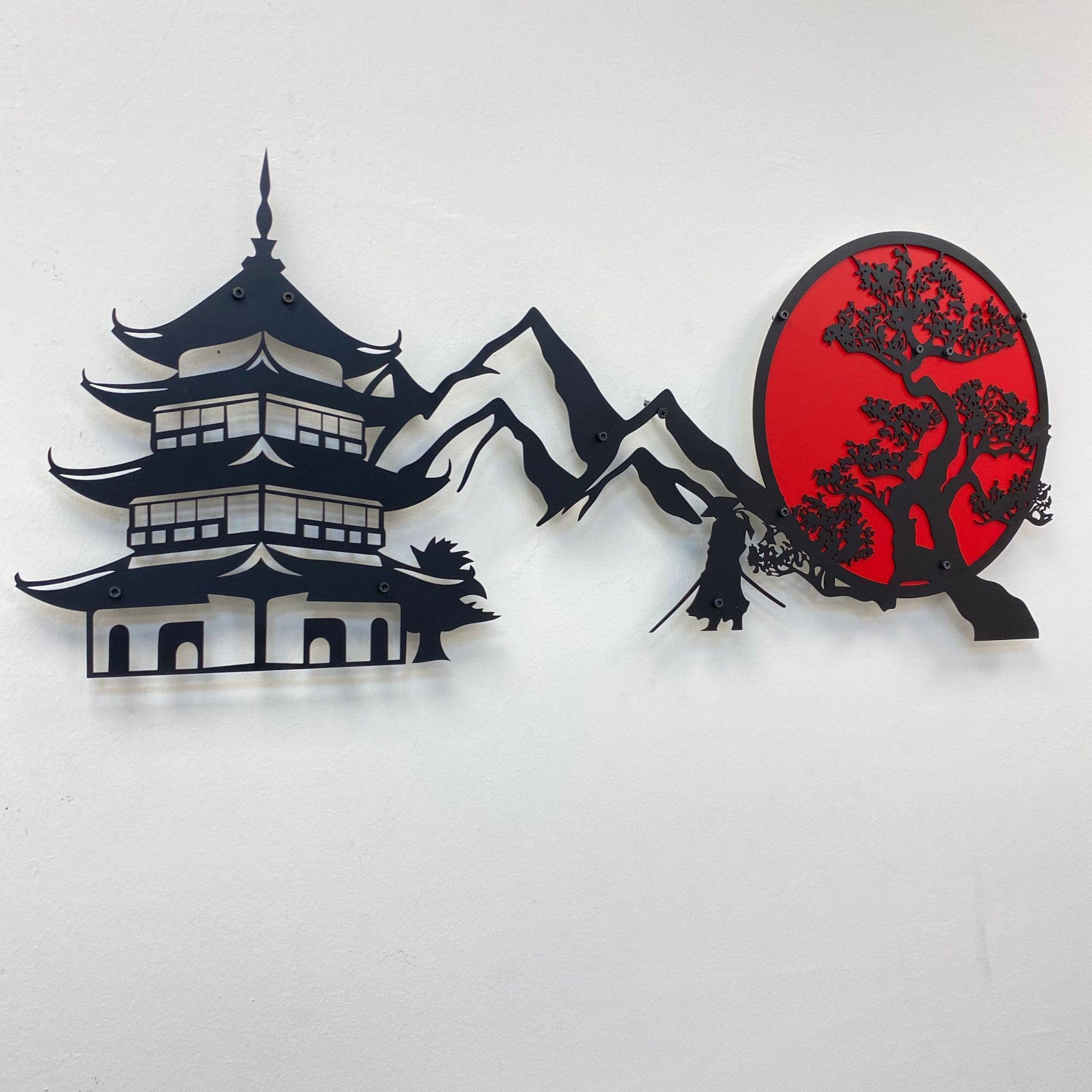 Japanese Metal Wall Art: Bonsai, Samurai, and Pagoda Decor - Etsy