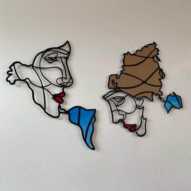Faces of the World Map Metal Wall Art: Modern Home Decor - Etsy