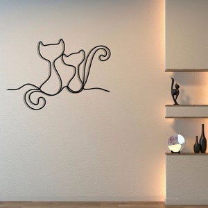 Two Cat Metal Line Art, Minimalist Line Art, Metal Line Art, Animal ...