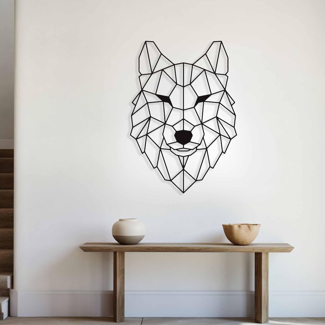 Geometric Wolf Metal Wall Art, Metal Wolf Wall Decor, Wolf Line Art ...