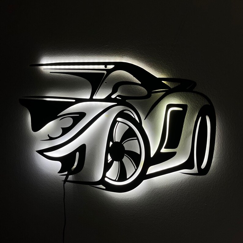 LED Race Car Metal Wall Art: Modern Garage Decor - Etsy