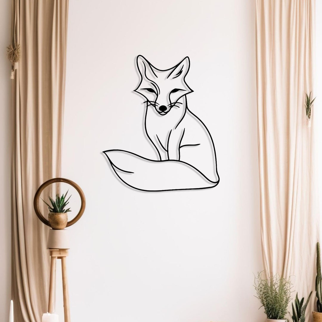 Fox Line Metal Wall Art: Minimalist Wildlife Decor - Etsy