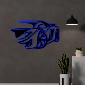 LED Race Car Metal Wall Art: Modern Garage Decor - Etsy
