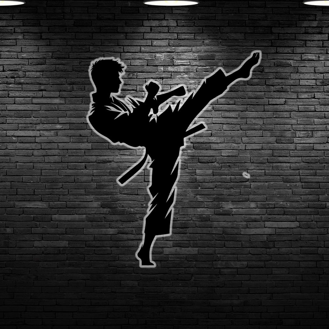 Martial Arts LED Wall Art, Karate Kick Metal Decor With Light, Powerful ...