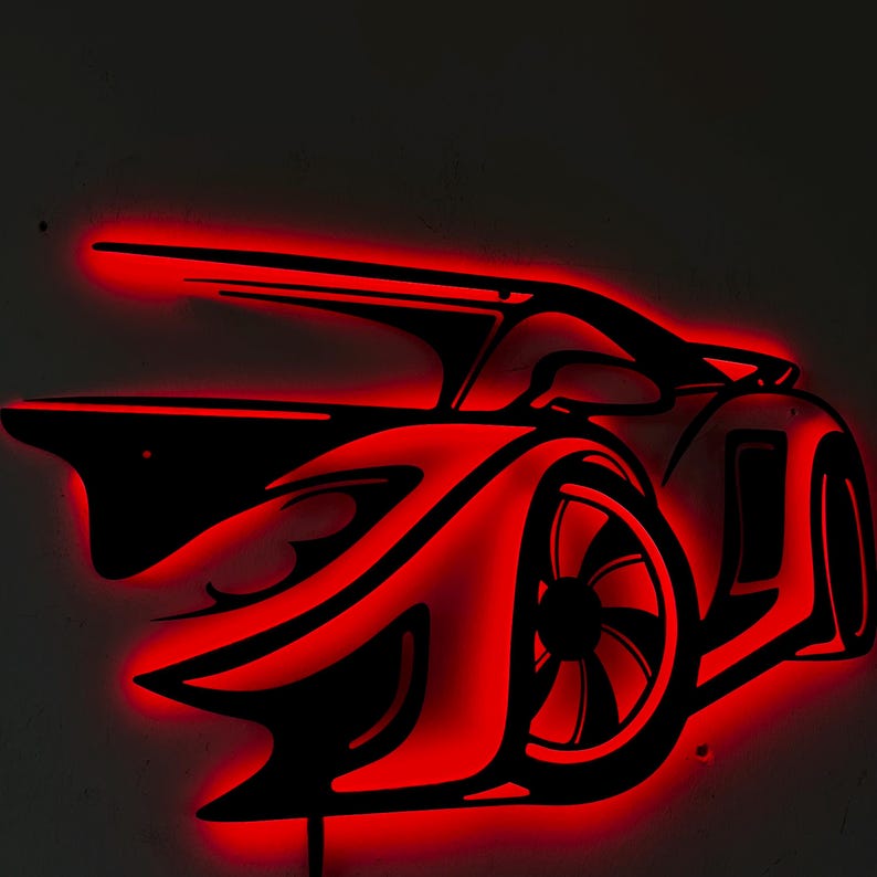 LED Race Car Metal Wall Art: Modern Garage Decor - Etsy