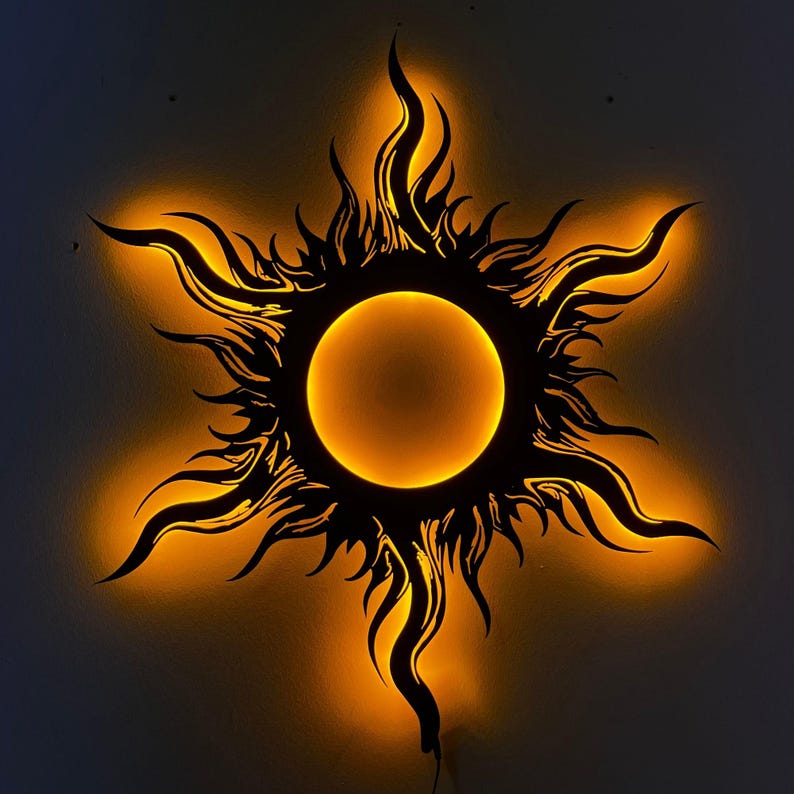 Sun Wall Art With LED Backlight, Metal Sun Decor, Modern Celestial Wall ...