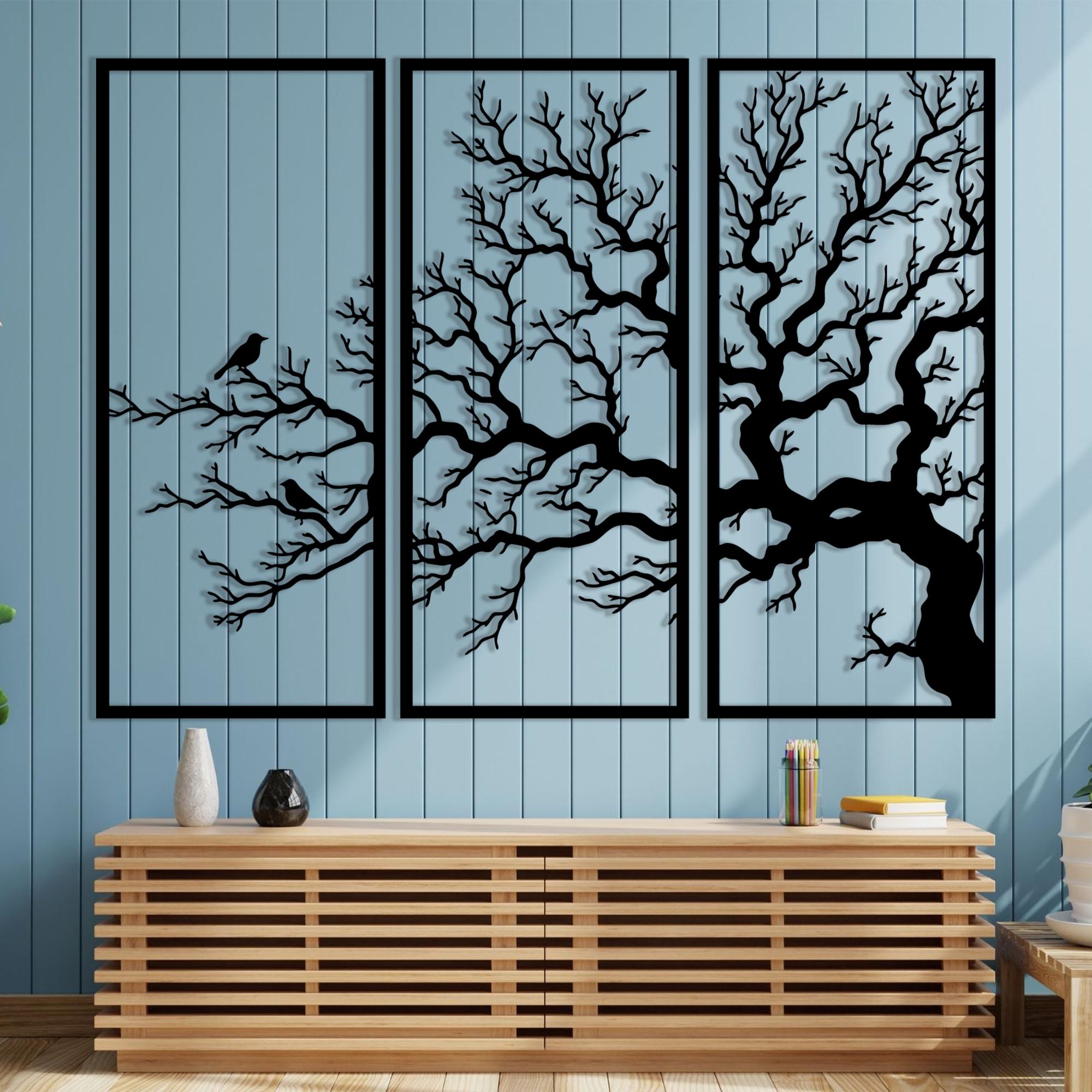 Tree Metal Wall Art: 3-panel Black Bird Silhouette Decor - Etsy
