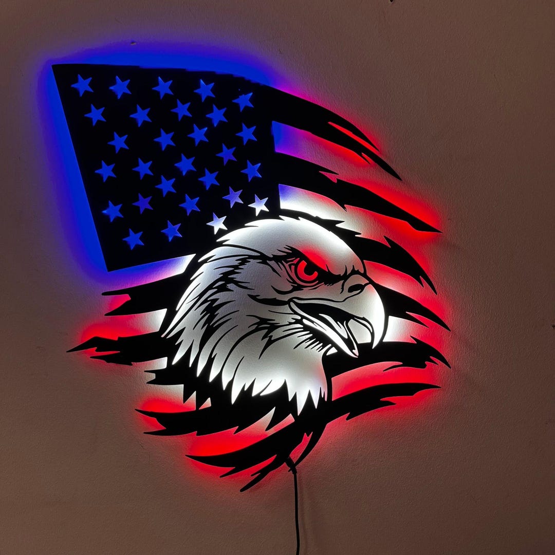 American Eagle USA Flag Metal Led, Led USA Flag, Eagle Led Wall Art ...