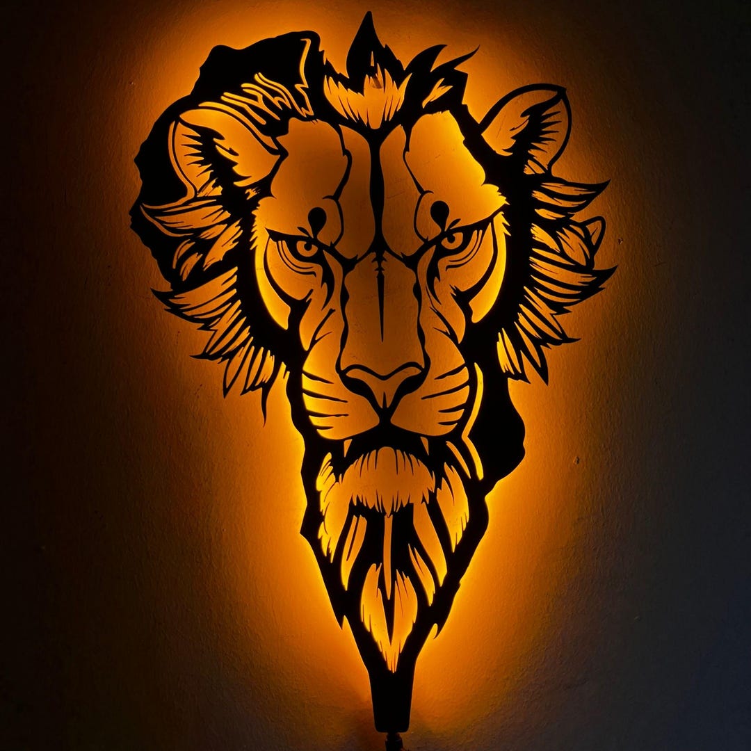 LED Lion Head Metal Wall Art, Jungle Decor, Man Cave Sign - Etsy