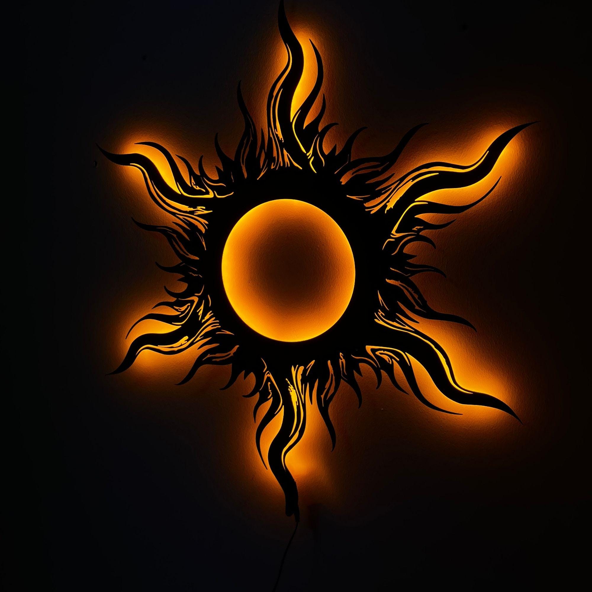 Sun Wall Art With LED Backlight, Metal Sun Decor, Modern Celestial Wall ...