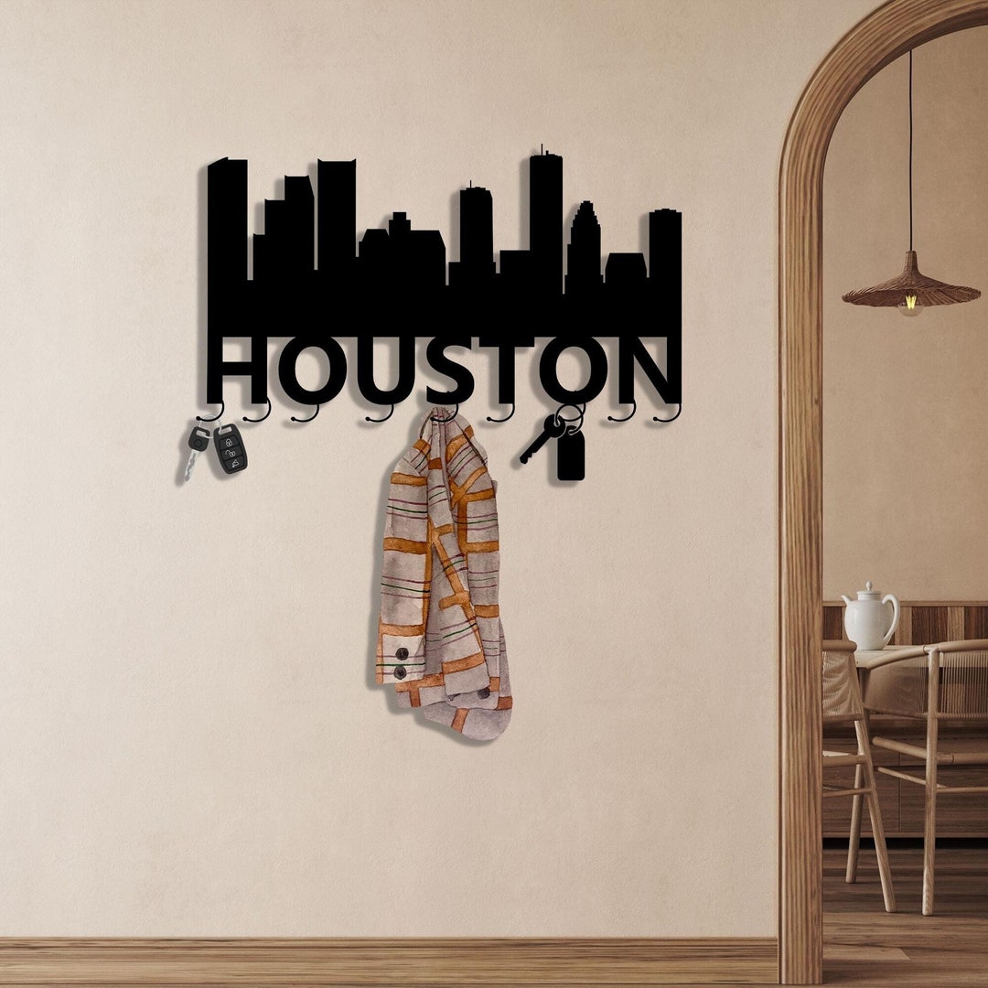 Houston Wall Metal Hook, Houston Skyline, Metal Wall Art, Houston Wall ...