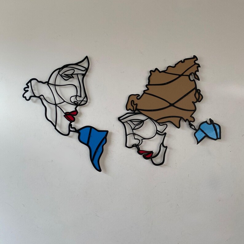 Faces of the World Map Metal Wall Art: Modern Home Decor - Etsy