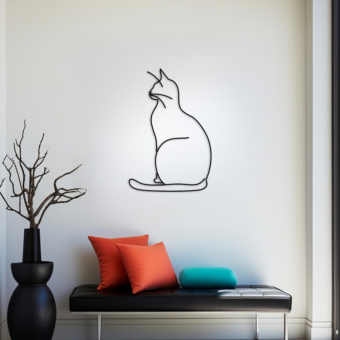 Cat Metal Line Art, Minimalist Line Art, Metal Line Art, Animal Wall ...