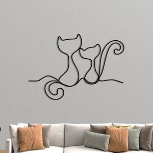 Two Cat Metal Line Art, Minimalist Line Art, Metal Line Art, Animal ...