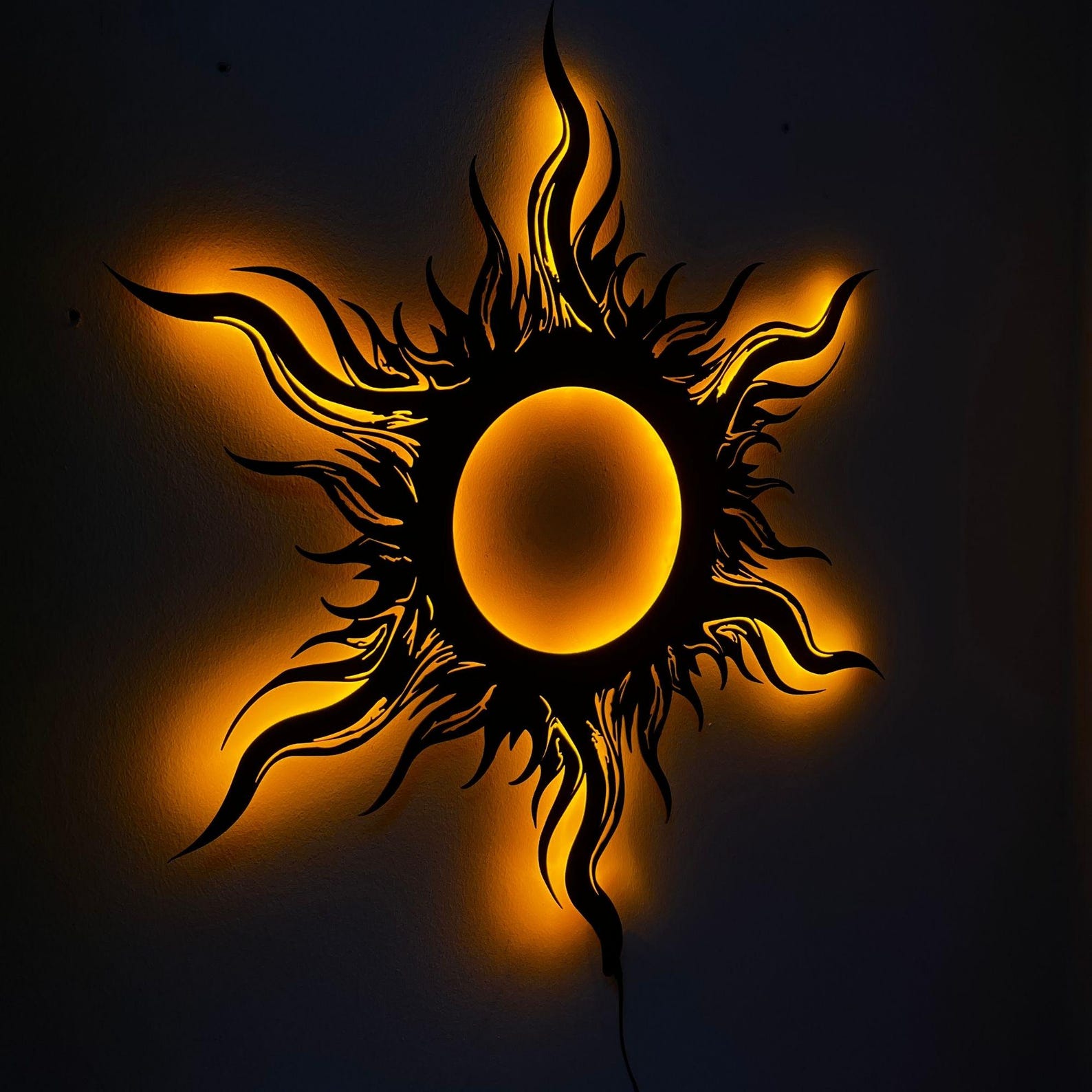 Sun Wall Art With LED Backlight, Metal Sun Decor, Modern Celestial Wall ...
