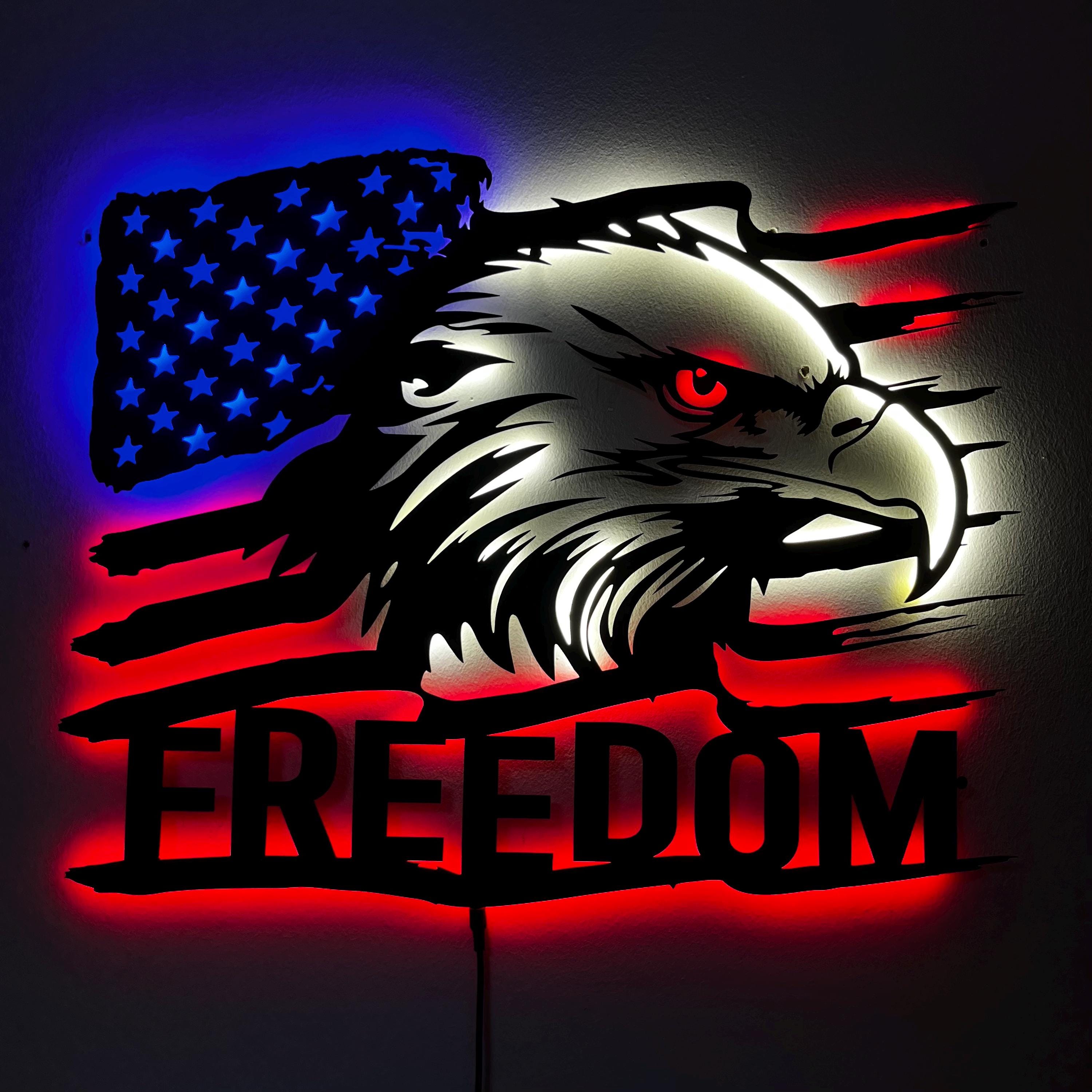 American Eagle USA Flag Metal Led, Led USA Flag, Eagle Led Wall Art ...