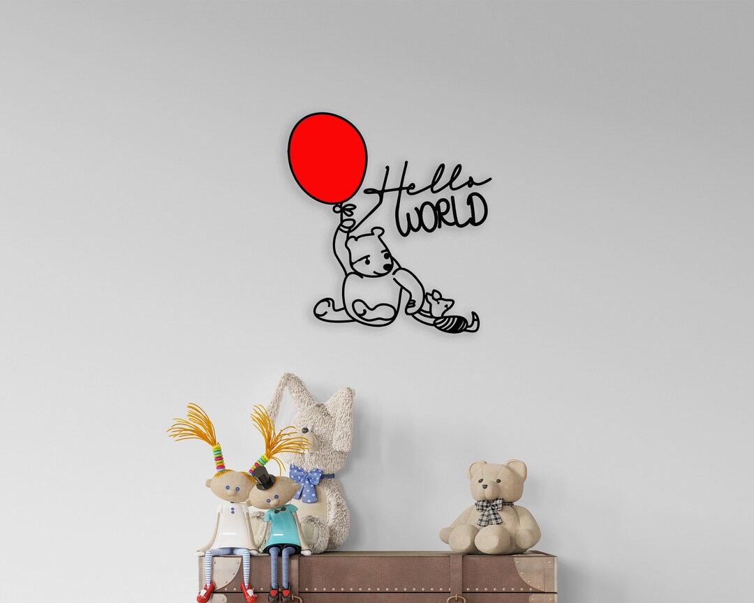 Hello World Cute Bear Metal Wall Art, Hello World Cute Bear Sign,cute ...