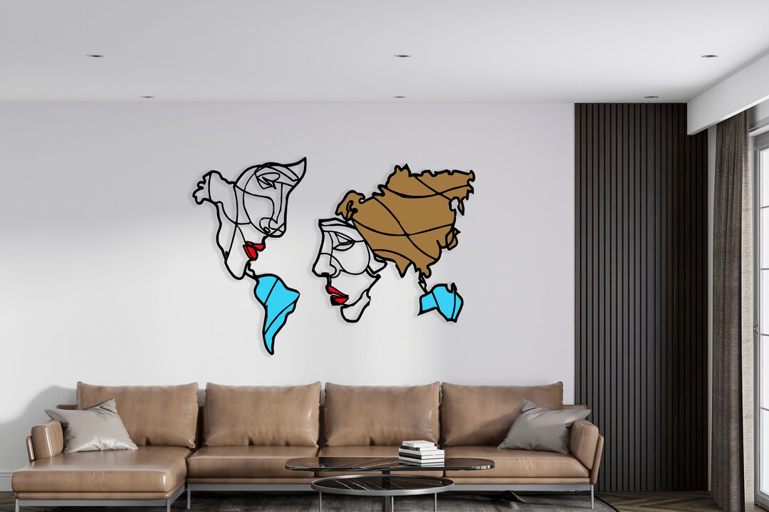 Colorful Faces of World Map Metal Wall Art, Metal World Map Wall Art ...