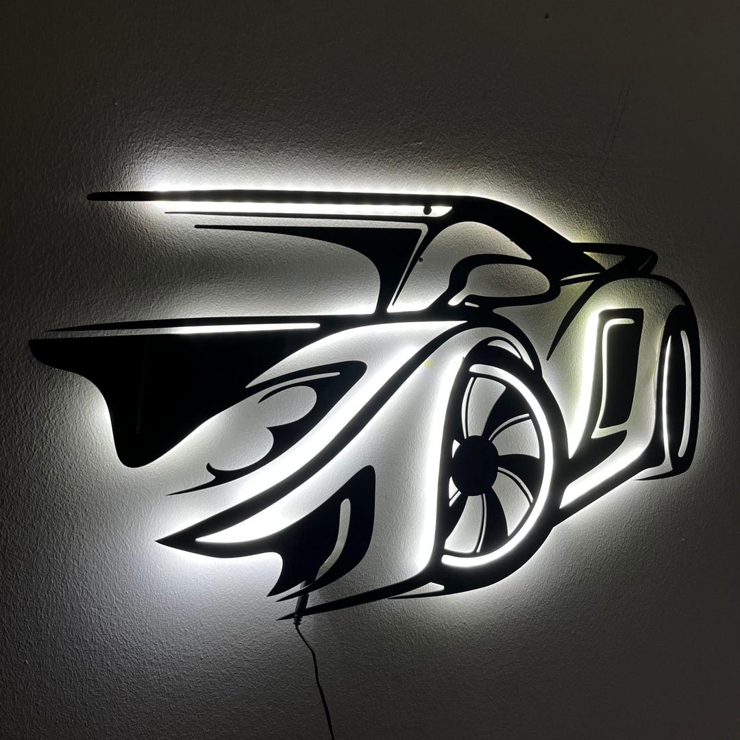 LED Race Car Metal Wall Art: Modern Garage Decor - Etsy