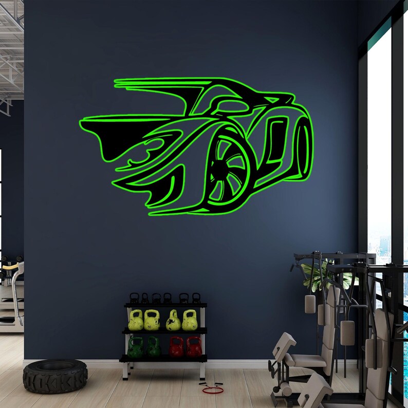 LED Race Car Metal Wall Art: Modern Garage Decor - Etsy
