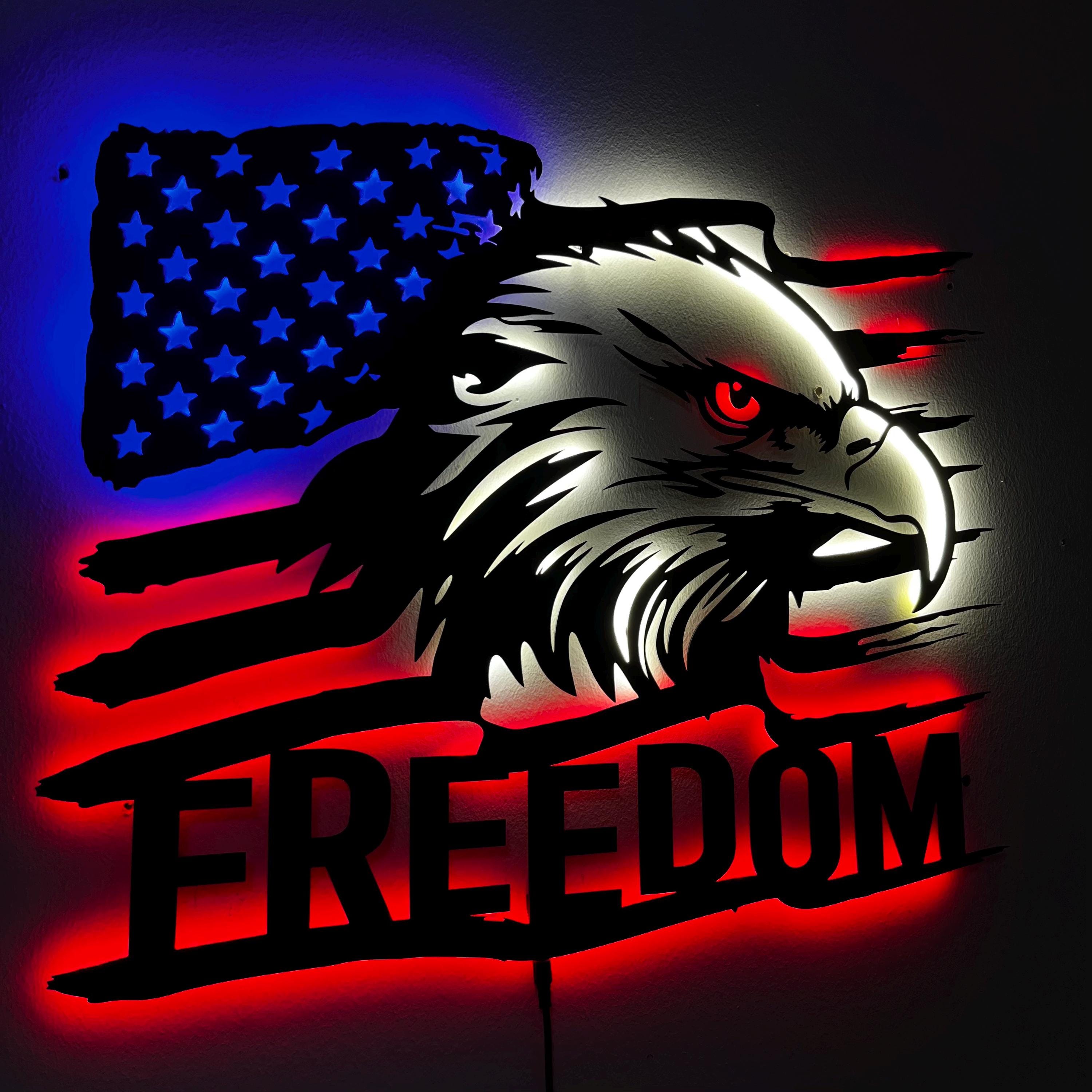 American Eagle USA Flag Metal Led, Led USA Flag, Eagle Led Wall Art ...