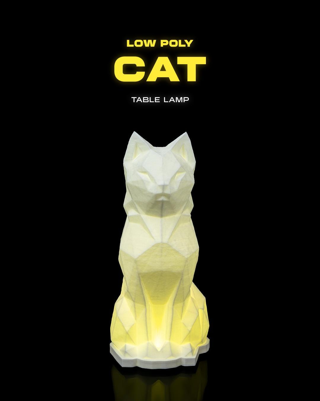 Low Poly Cat Table Lamp | 3D Printed | LED RGB Light | USB | 24 Color ...