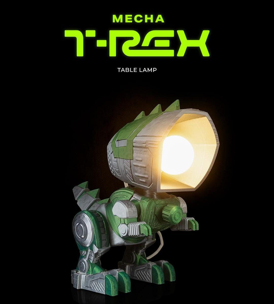 Mecha T-rex - Table Lamp | Mecha Lights | Cyberpunk Lamp | 3D Printed ...