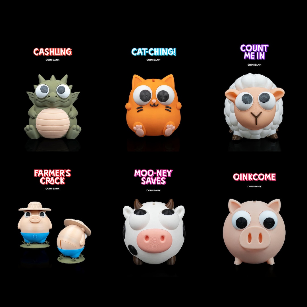 Cute 3D Printed Animal Coin Bank | Piggy Bank | Choose: Dragon, Cat ...