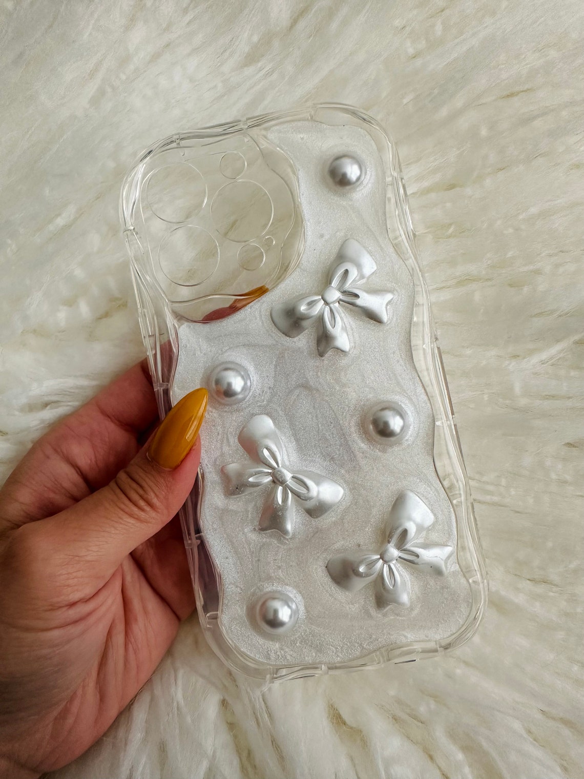 3D Bows and Pearls Phone Case for iPhone 16, 15, 14, 13, 12 - Etsy