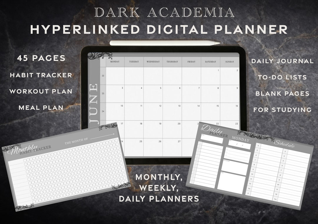 Dark Academia Digital Planner, Hyperlinked Digital Journal, Aesthetic ...