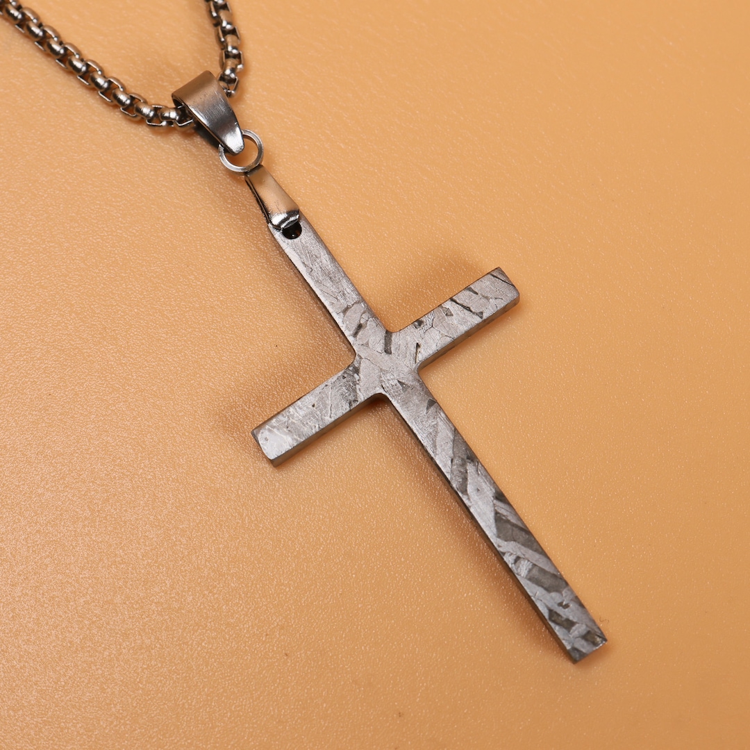 Iron Meteorite Cross Pendant Necklace: Minimalist Carved Gift - Etsy