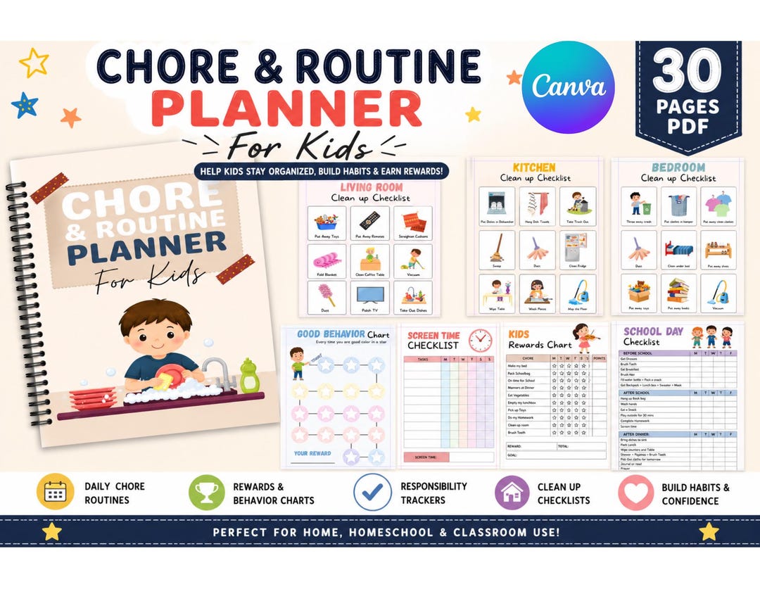 Kids Chore & Routine Planner | Behavior Reward Chart (digital Download ...