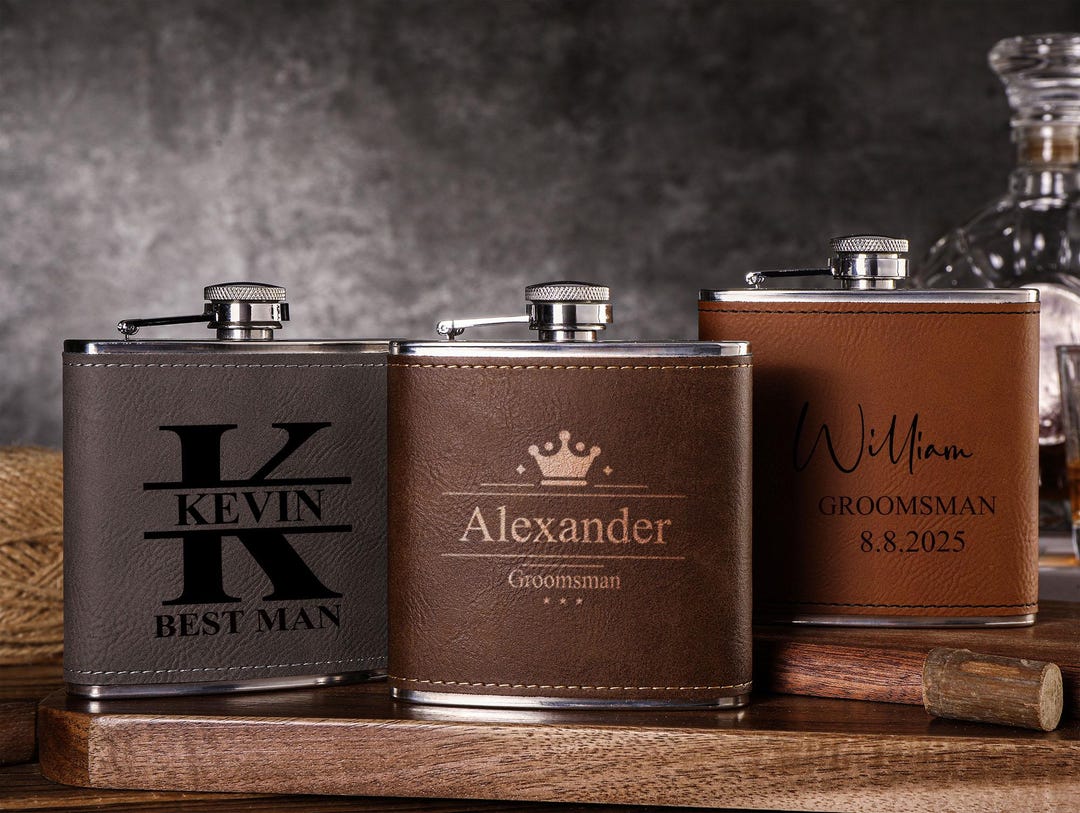 Personalized Leather Flask for Men, Groomsmen Gifts, Custom Leather Hip Flask, Engraved Flask ...