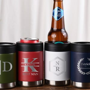 Personalized Can Cooler,groomsmen Metal Can Cooler,beer Holder Engraved ...