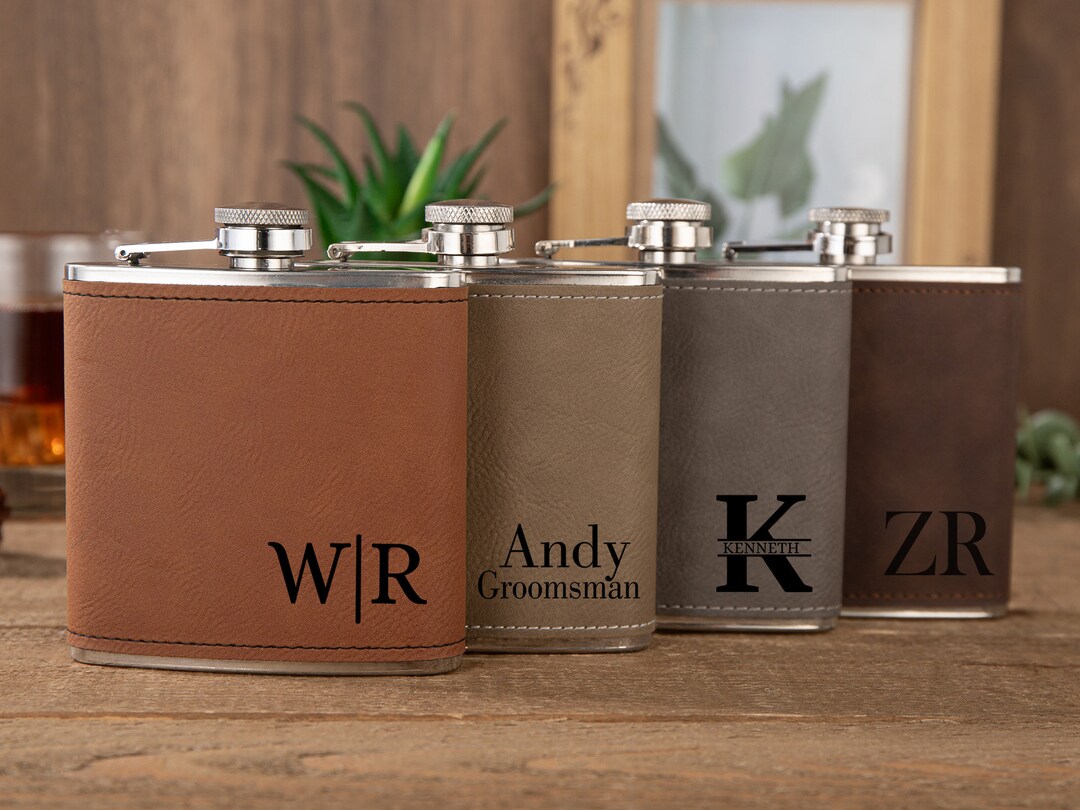 Personalized Flask for Men, Leather Flask Groomsmen Gifts, Custom ...