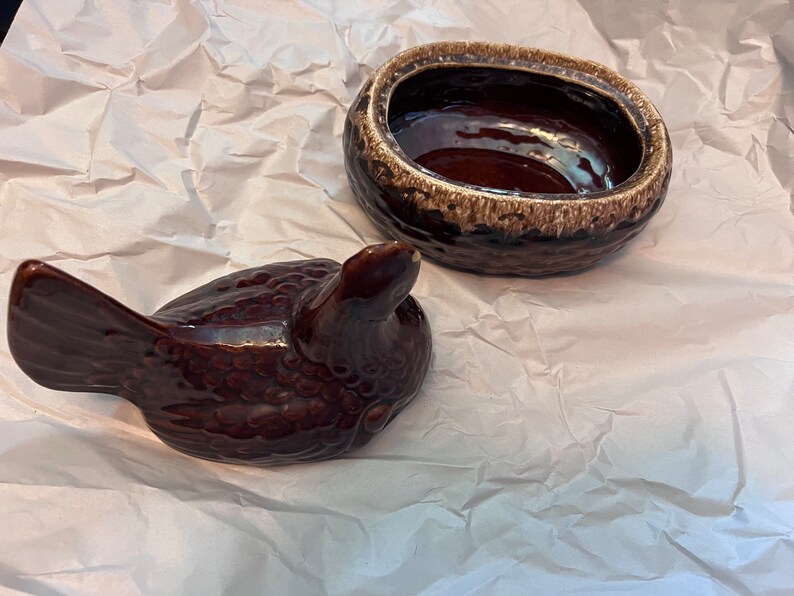 Vintage Chicken Ceramic Hull Pottery USA Hen on Nest Bake & Serve Dish ...