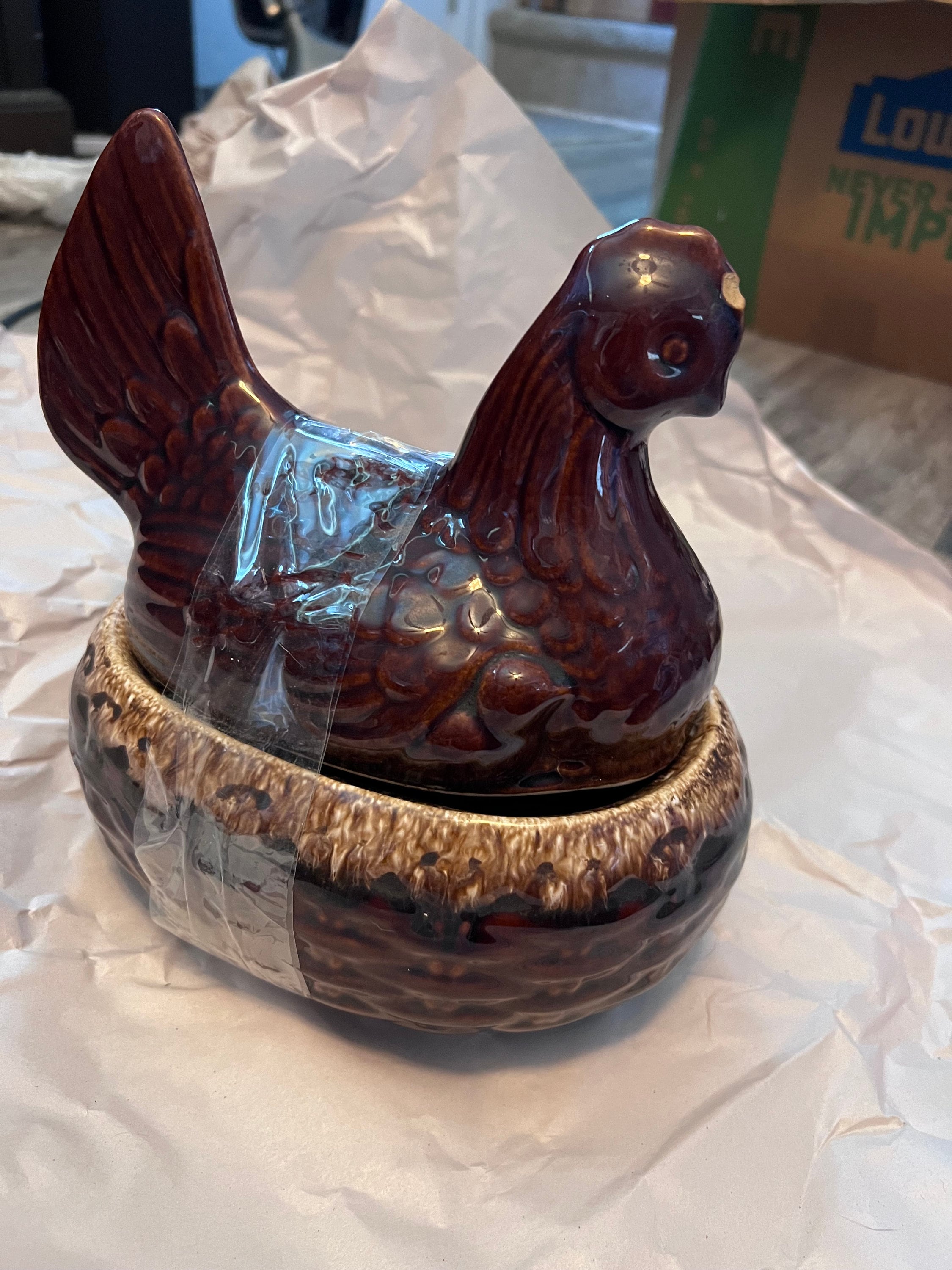 Vintage Chicken Ceramic Hull Pottery USA Hen on Nest Bake & Serve Dish ...