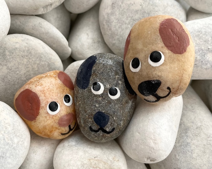 Set of Three Painted Dog Rocks - Hand Painted Rocks Dogs - Fun Painted ...