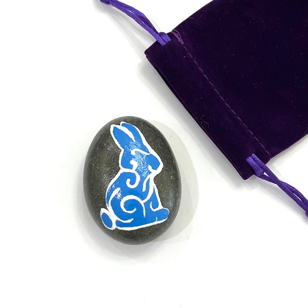 Hand Painted Rabbit Rock - Forest Animal Painted Pebbles - Hand Painted ...
