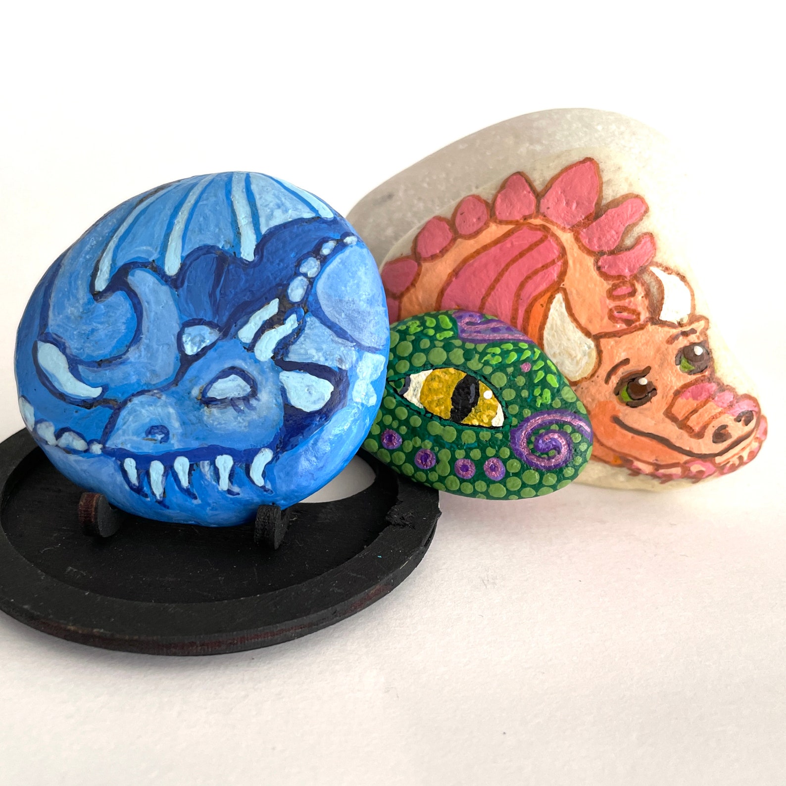 Hand Painted Dragon Rocks - Blue Dragon Rock Painting - Dragon Stone ...