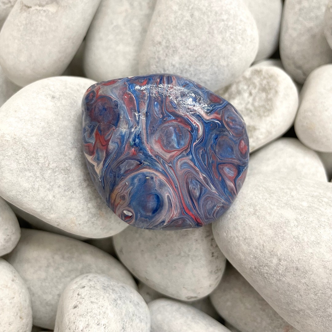 Paint Pour Art Rock - Hand Painted Rock - Rock Painting - Red White and ...